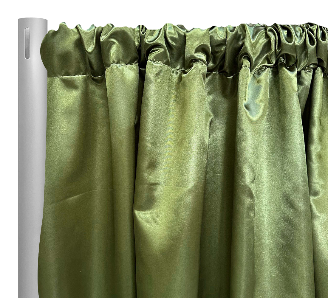 Bridal Satin Drapery Panel in Dark Olive 553 – Urquid Linen
