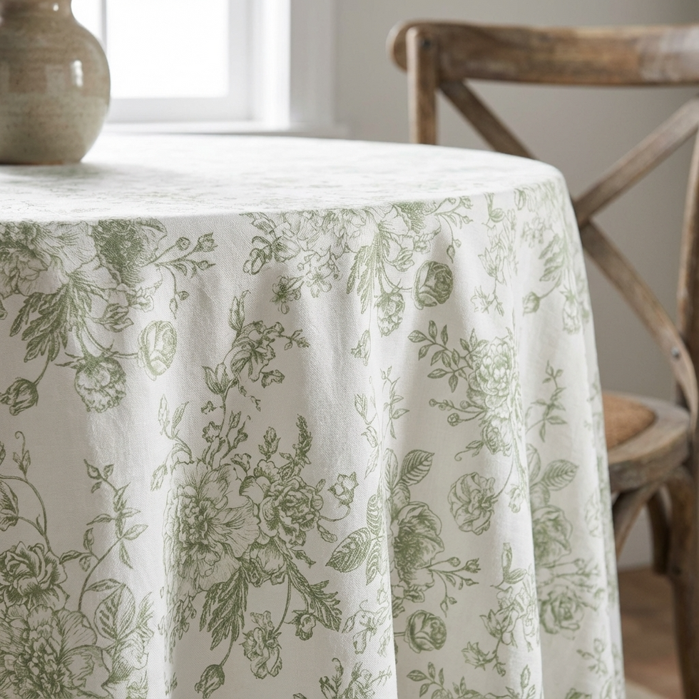 French Toile (Poly Print) Table Linen in Sage – Urquid Linen