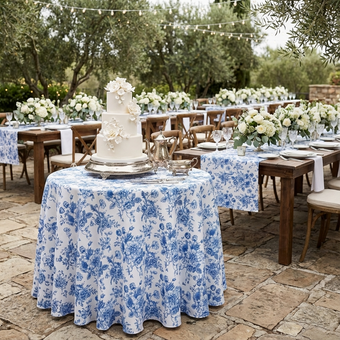 French Toile (Poly Print) Table Linen in Royal Blue – Urquid Linen