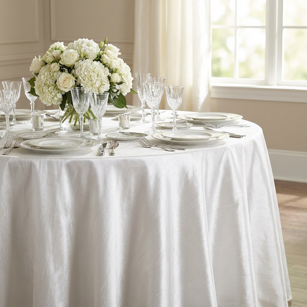 Shantung Satin (Reversible) Table Linen in White – Urquid Linen