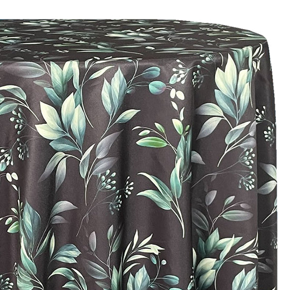 Bayside Leaf (Poly Print) Table Linen in Green/Black – Urquid Linen