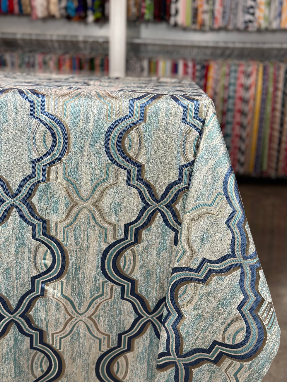 Bentley Jacquard Table Linen in Turquoise – Urquid Linen