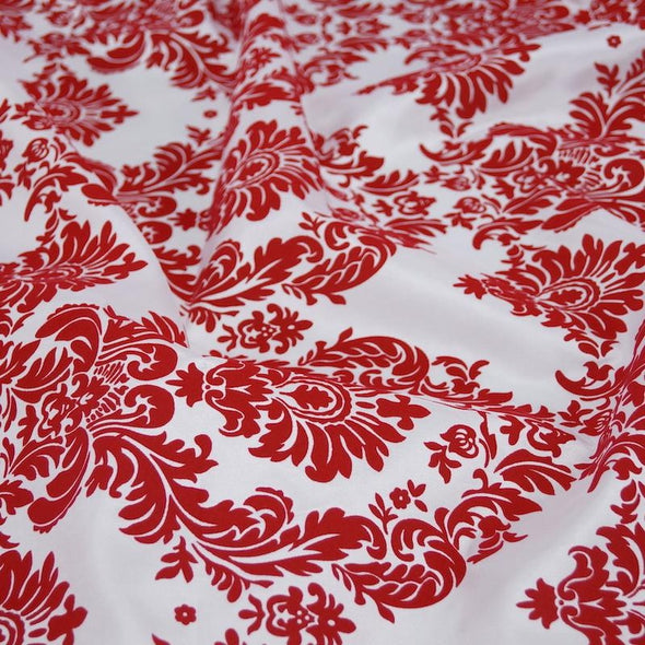 Damask Flocking Taffeta Linen in Red on White – Urquid Linen