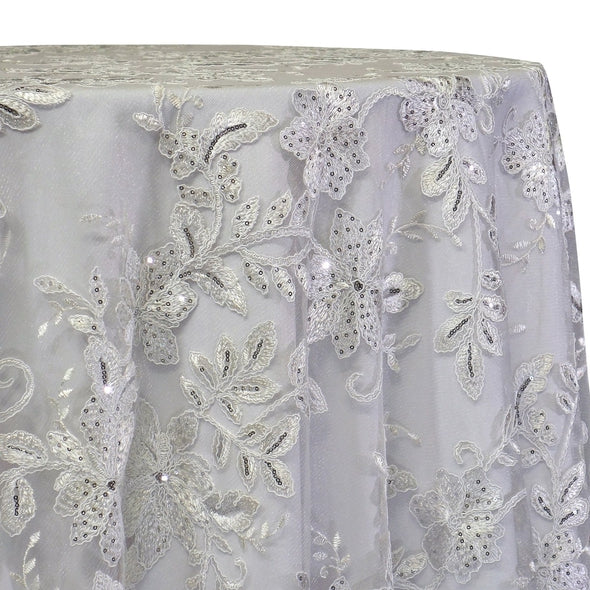 Claire Lace Table Linen in Silver and White – Urquid Linen